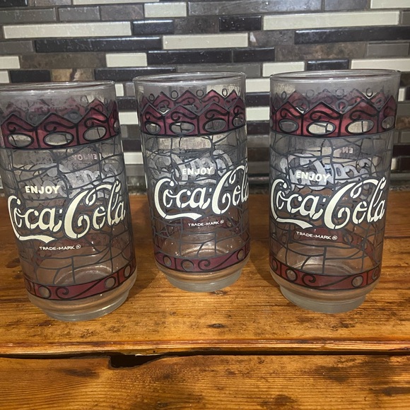 Coca Cola | Dining | Cocacola Vintage Style Glass Set With Red And Gray ...